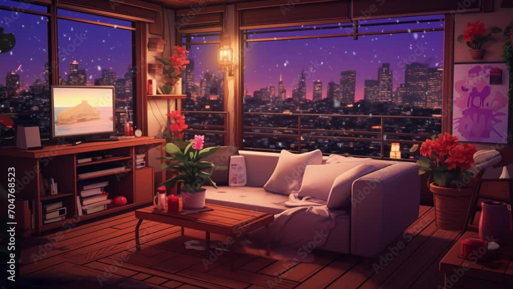 Vidéo Stock virtual background stream wallpaper cozy lo-fi living room ...