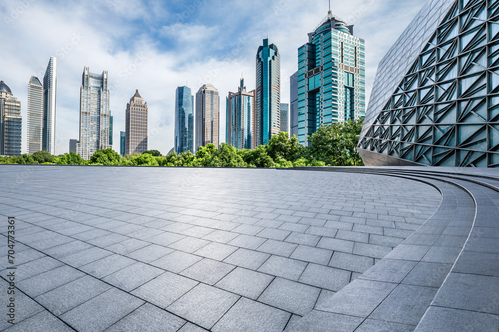 City square floor and modern commercial building scenery in Shanghai ...