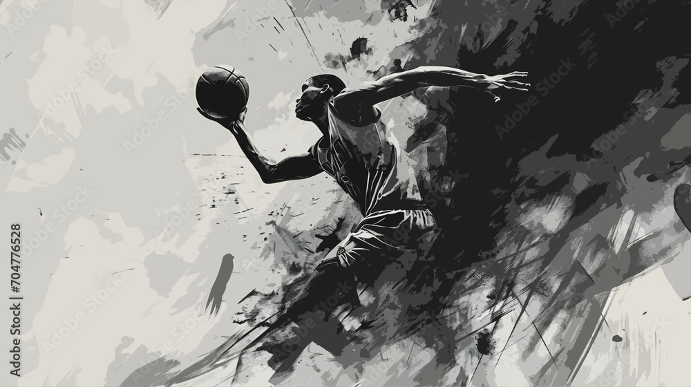 basketball player black and white abstract art Stock Illustration ...