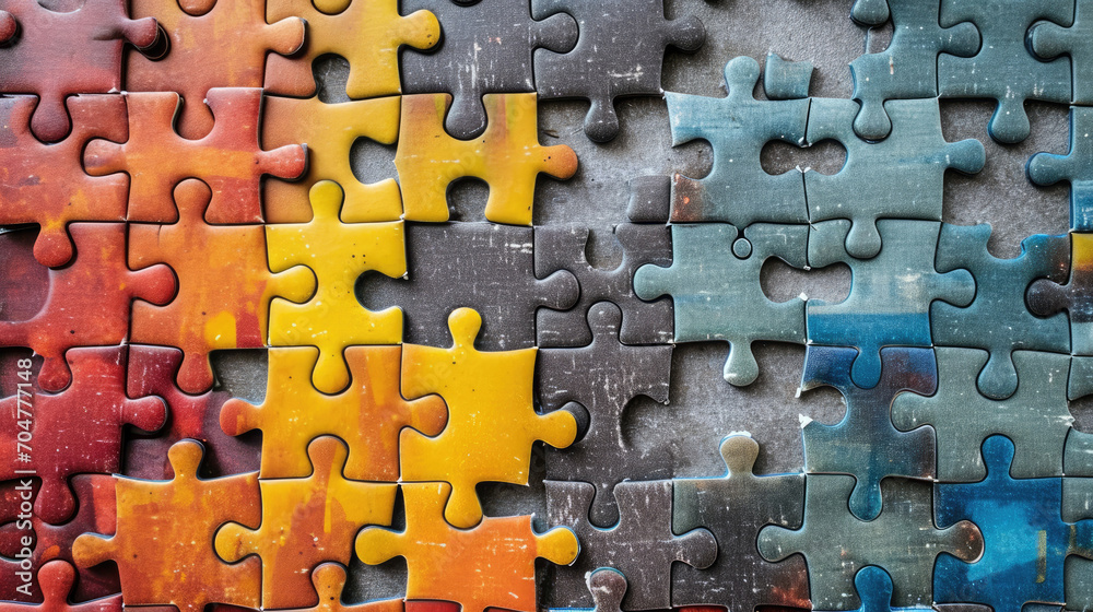 A close up photo of a puzzle piece made of varied wood colors. Suitable ...