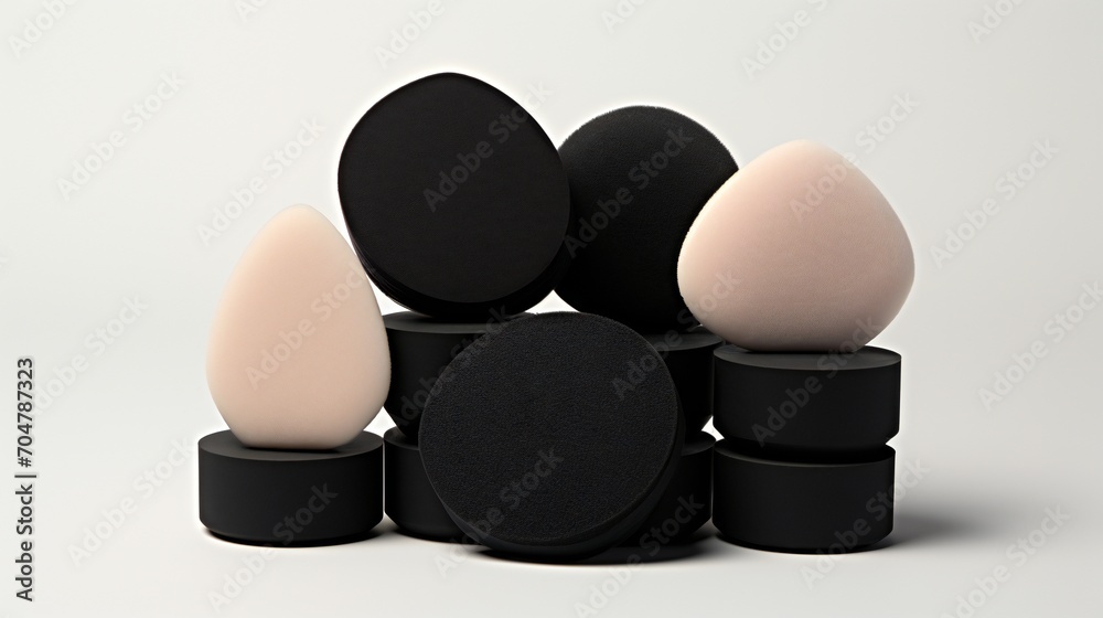 Black cosmetic sponges for apply make up. Set of square and round ...
