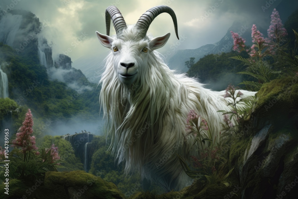 Majestic Goat With Long Horns in Forests Serene Setting, Scapegoat of ...