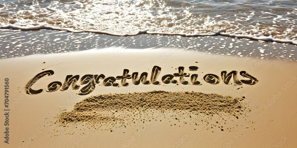 congratulations inscription on the beach sand Stock Photo | Adobe Stock