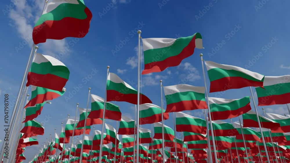 Bulgaria national flags waving in beautiful sky. Realistic Bulgaria ...