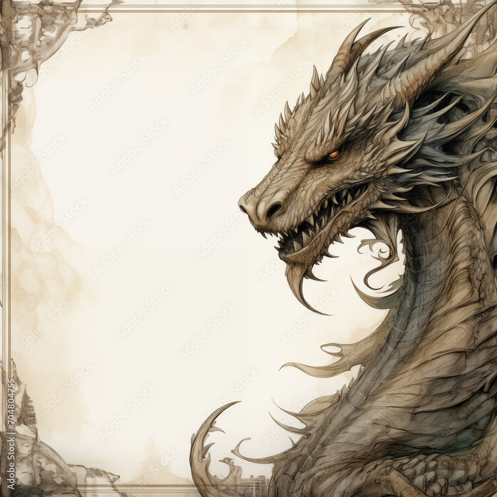 dragon head frame border design with some blank space Stock Photo ...