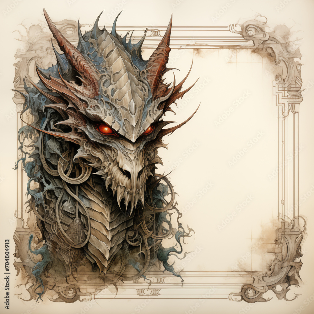 dragon head frame border design with some blank space Stock Photo ...