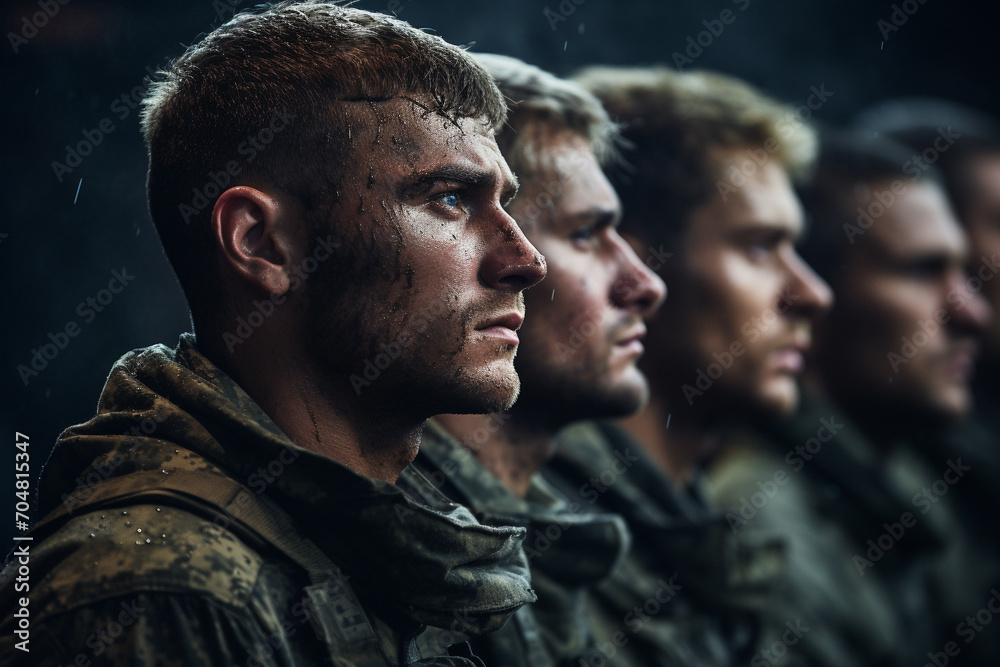 Portraits of Special Forces Soldiers Aligned and Serious in an Armed ...