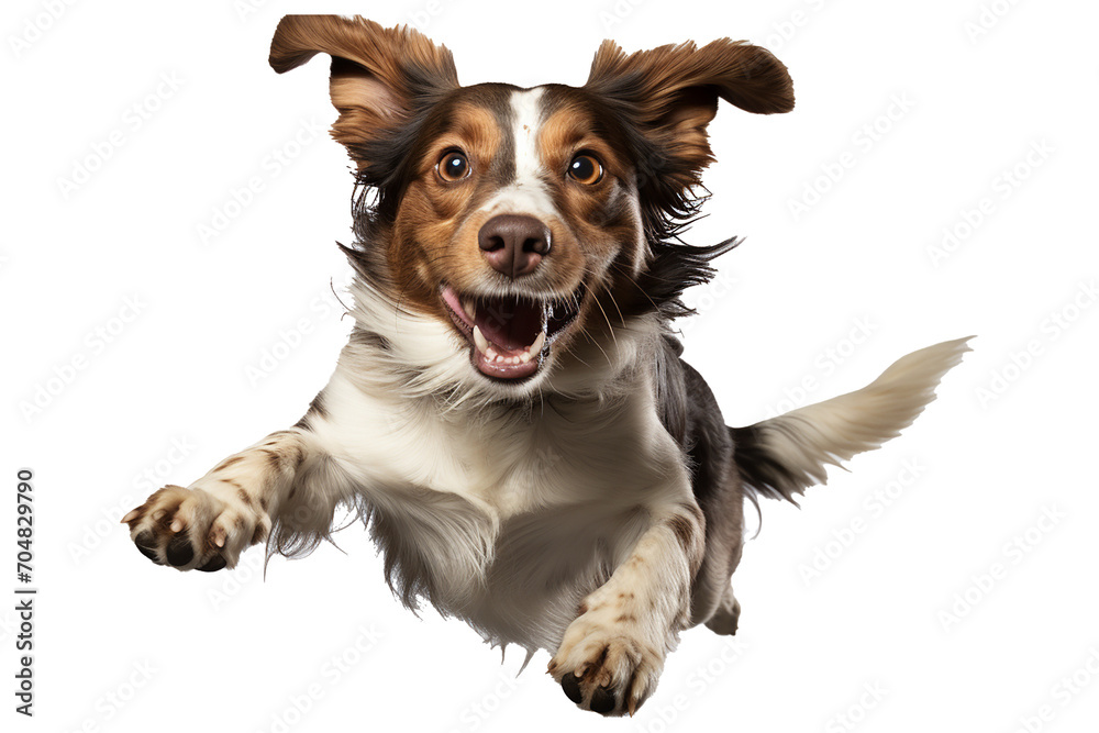 Cute dog isolated on transparent background. Adorable dog jumping and ...