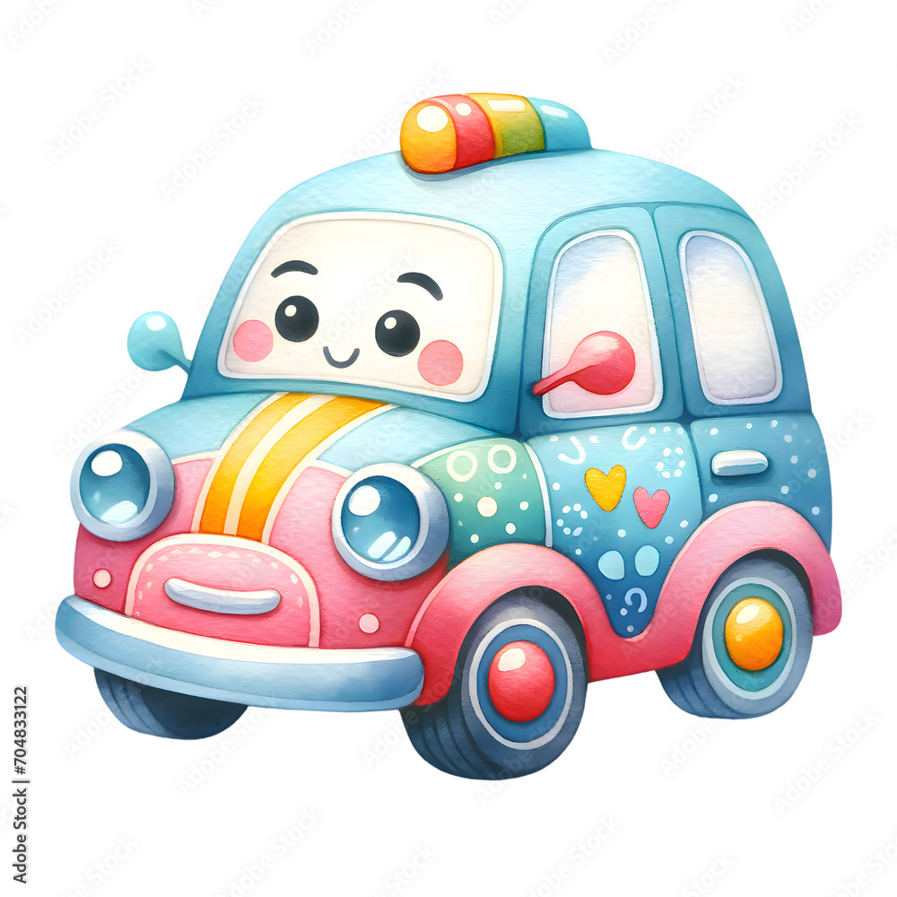 Cute car transportation. Kawaii car nursery art. Cute car clipart. Cute ...