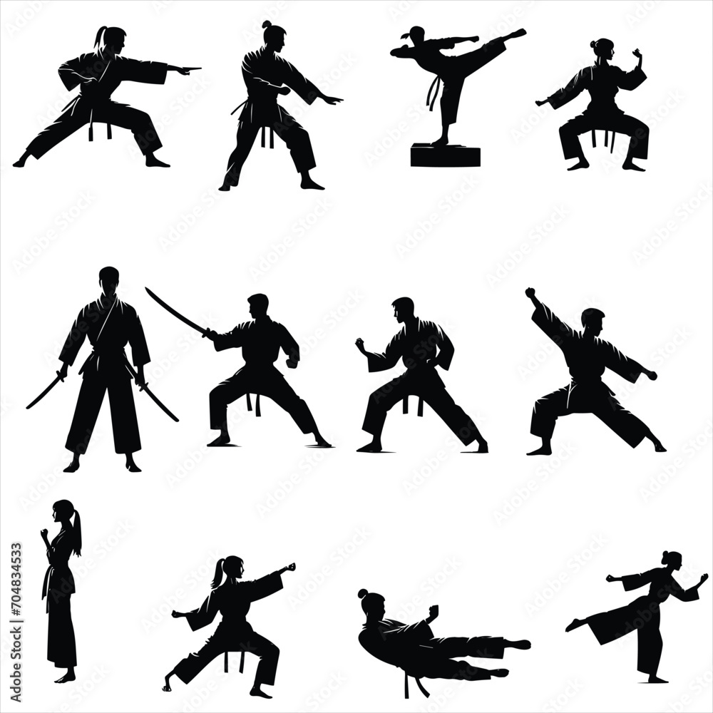 set of martial arts silhouettes, set of karate fighters silhouettes ... set of martial arts silhouettes, set of karate fighters silhouettes ...