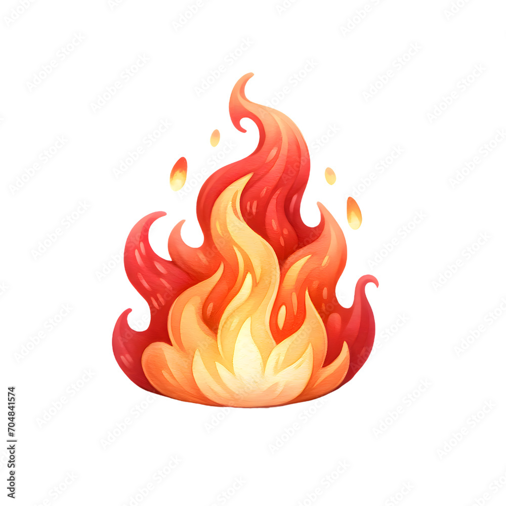 Fire flames isolated on white background. Watercolor fire flames. Fire ...