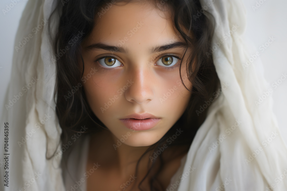 Clos eup of face of sad young girl with green eyes and dark hair Stock ...
