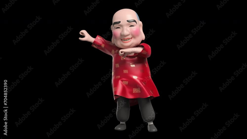 Chinese new year Lion Dance Leader Big Head Mascot Dancing looping 3d ...