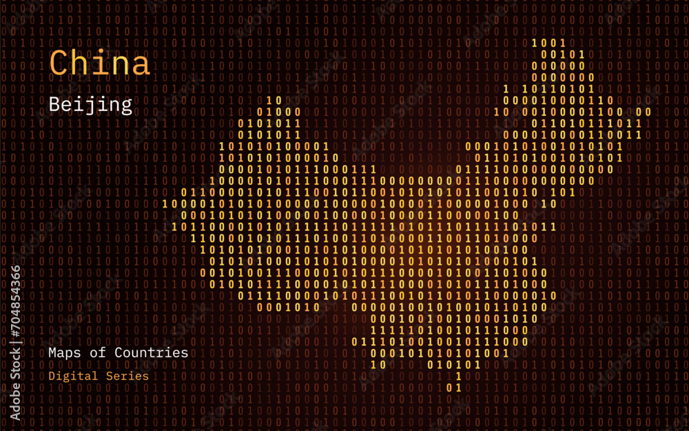 Vetor do Stock: China Map Shown in Binary Code Pattern. TSMC. Blue Matrix numbers, zero, one ...