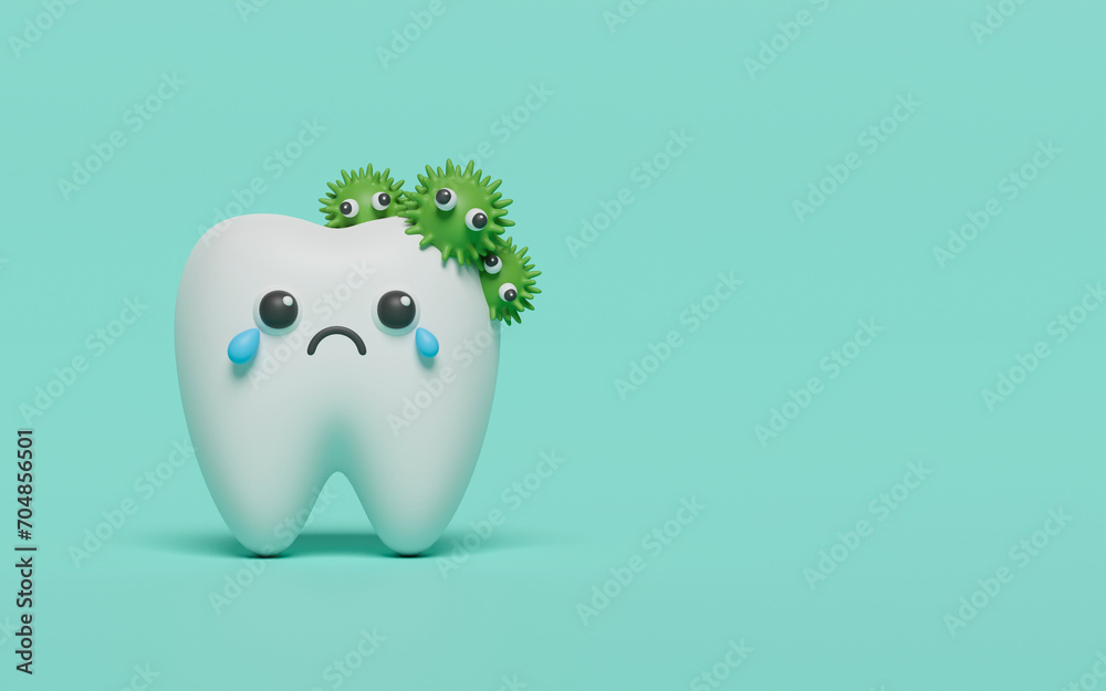 Tooth character sad bad caries decay tooth with bacteria toothache ...