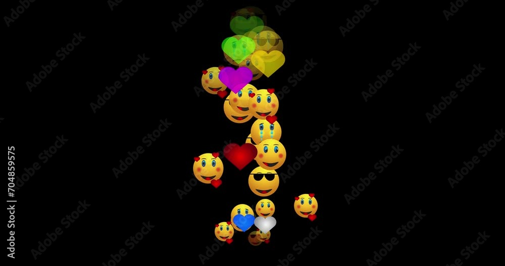 4K live reactions of hearts and emoji icons in an alpha channel. Social ...