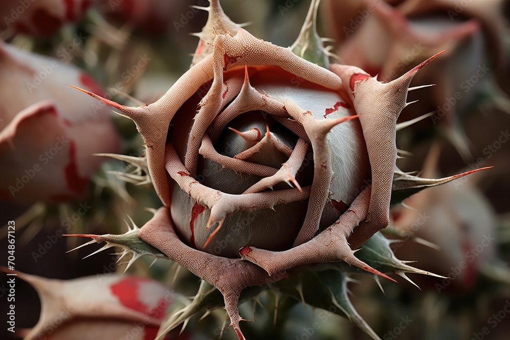 A detailed view of a flower showing vibrant red spots on its delicate ...