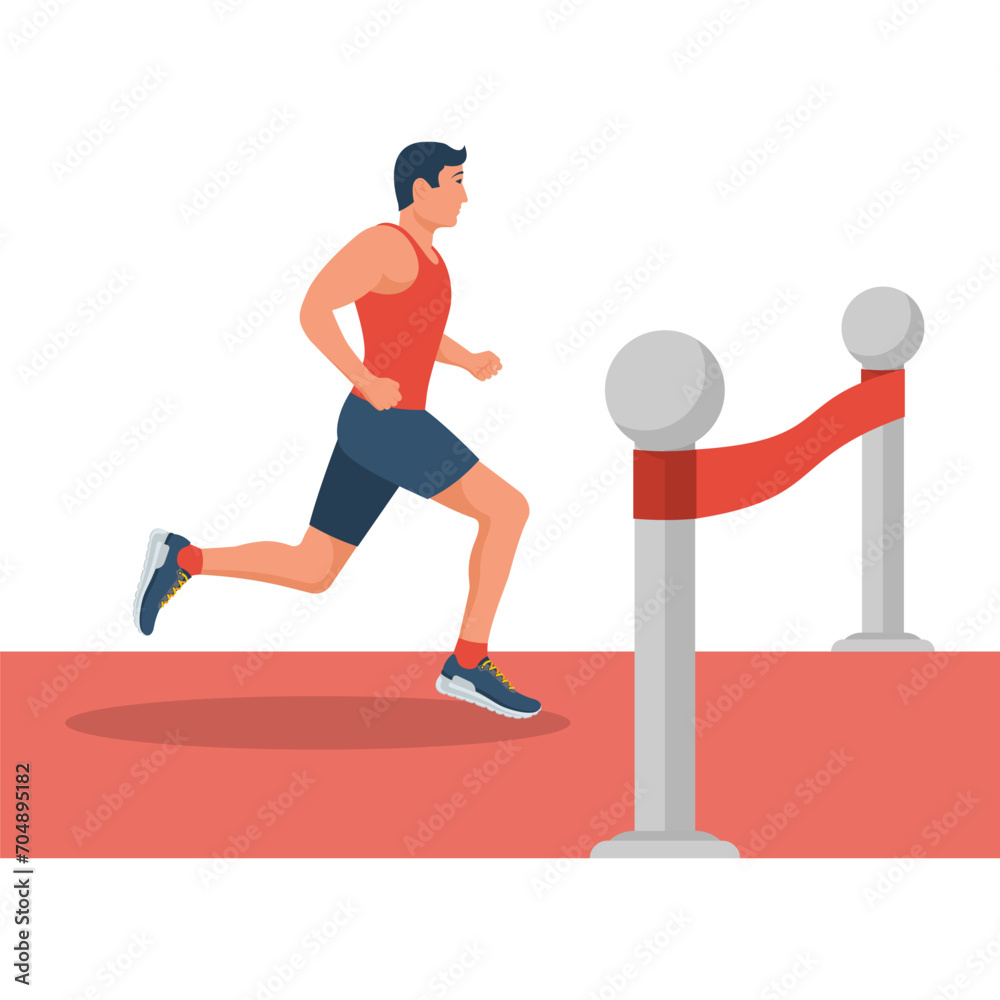 Runner at the finish line. Sprinting athlete at the finish with a ...