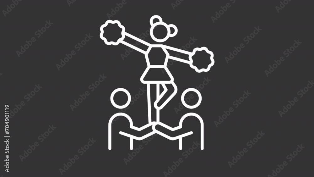 Animated cheerleading white icon. Girl with pom poms line animation ...