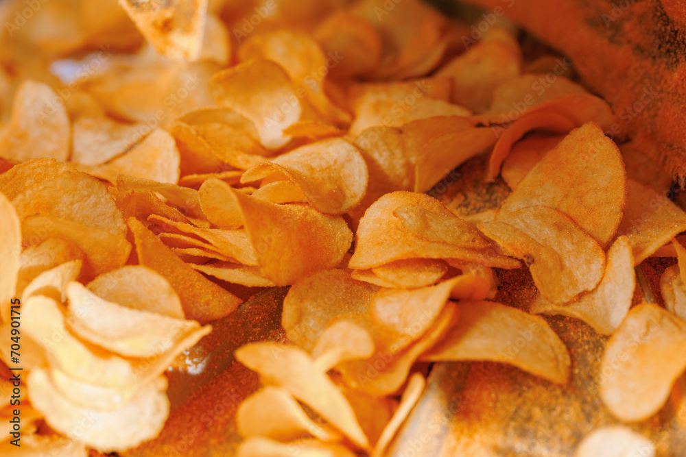 Conveyor line for frying potato chips production at modern food factory ...