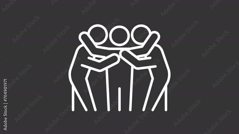 Team huddle white line animation. Team players animated icon. Unity in ...