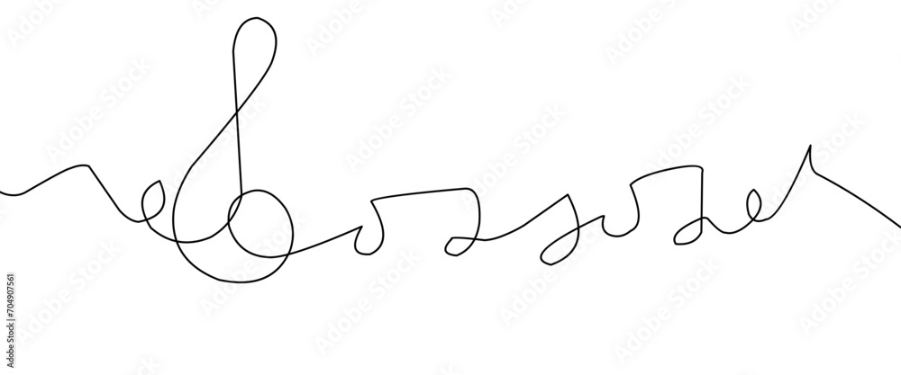 Continuous single line drawing of music notes and treble clef, abstract ...