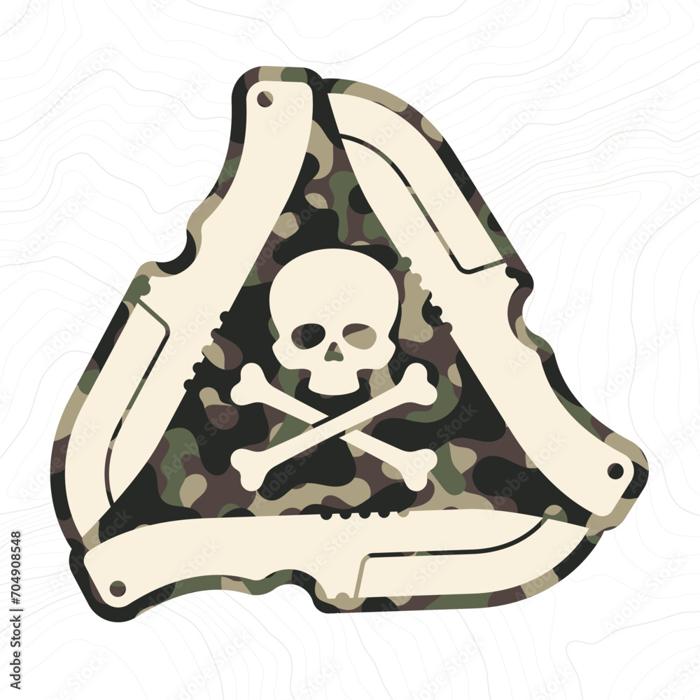 Vector sign of a knife forming a triangle inside a skull with crossed ...