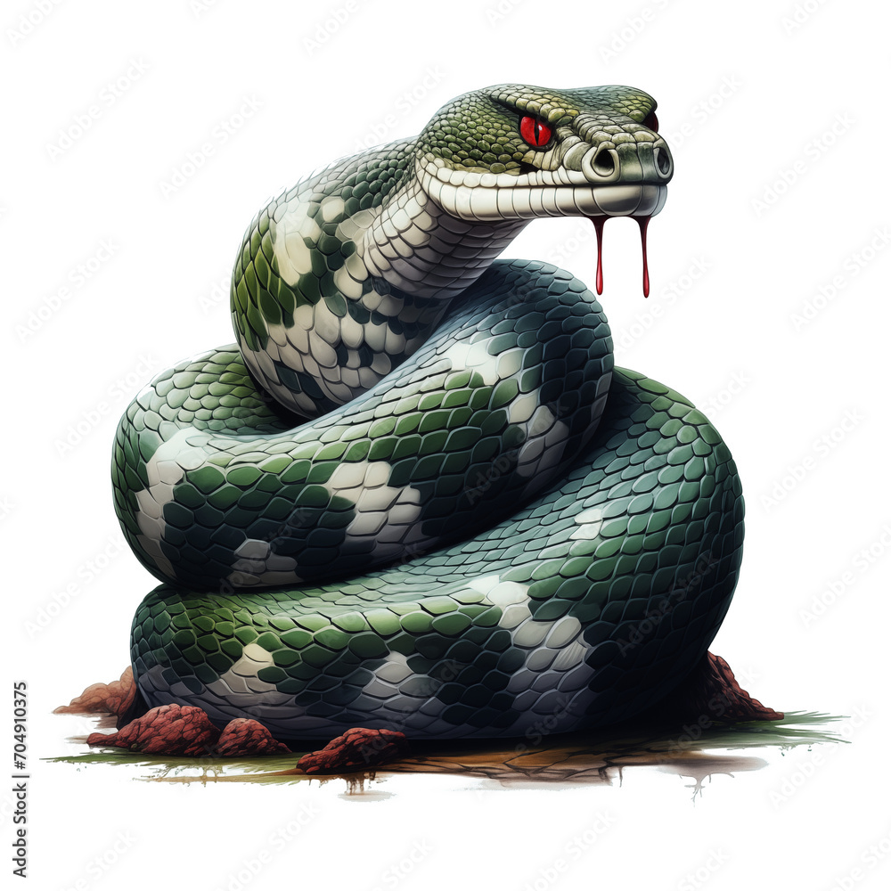 Realistic snake cartoon with blood in mouth. Green snake 3d image Stock ...