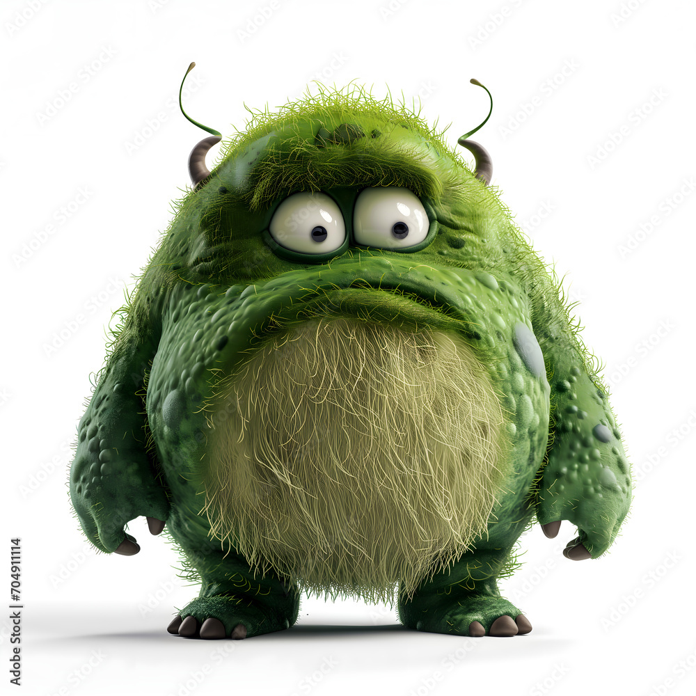 Cute green fuzzy monster with big eyes isolated on white Stock ...