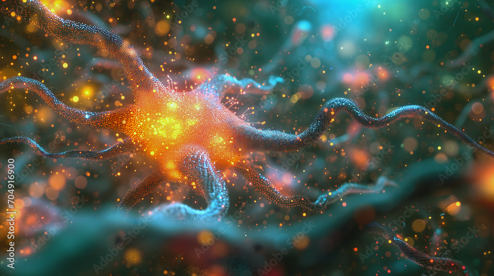 Glowing active neural networks with glowing synapses and pathways, depicting brain activity ...