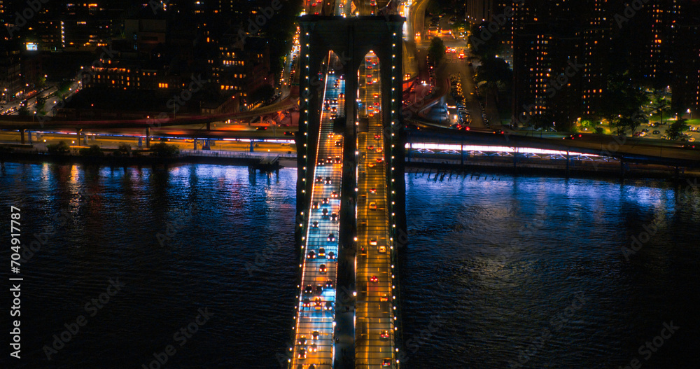 New York City Skyline Aerial Image from a Helicopter at Night. Famous ...
