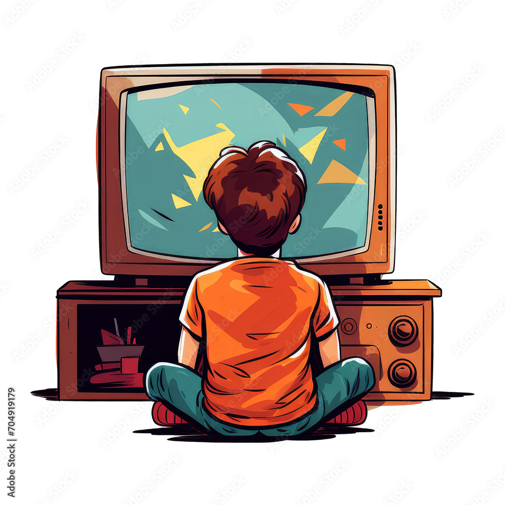 Boy watching tv image. kid watching television in living room Stock ...