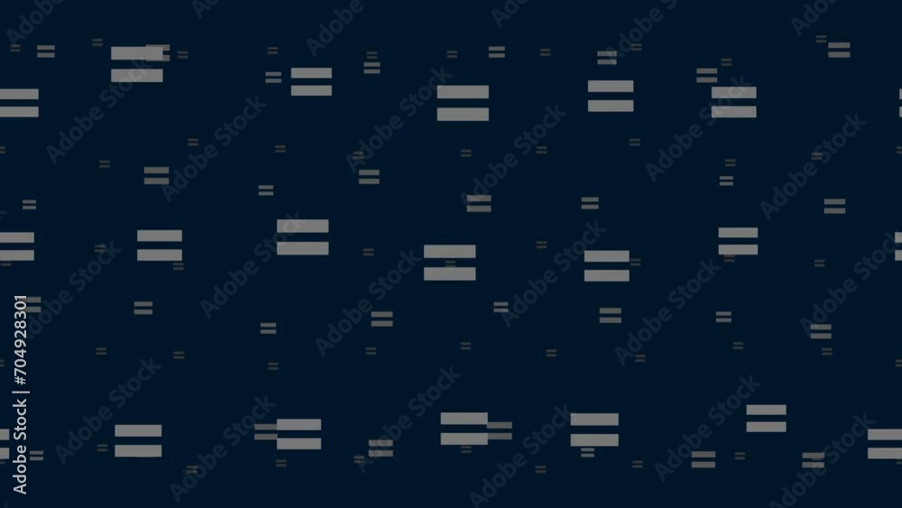Equals symbols float horizontally from left to right. Parallax fly effect. Floating symbols are ...