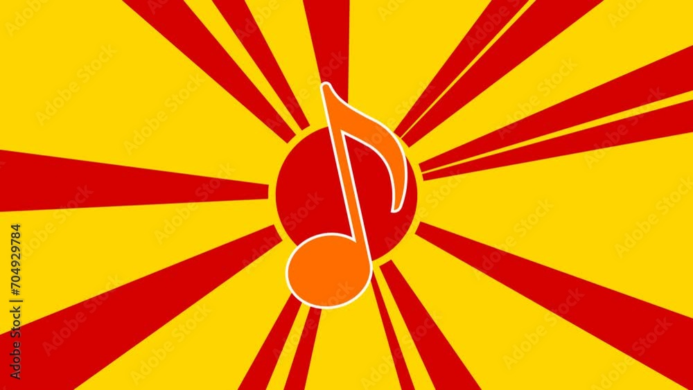 Musical note symbol on the background of animation from moving rays of ...