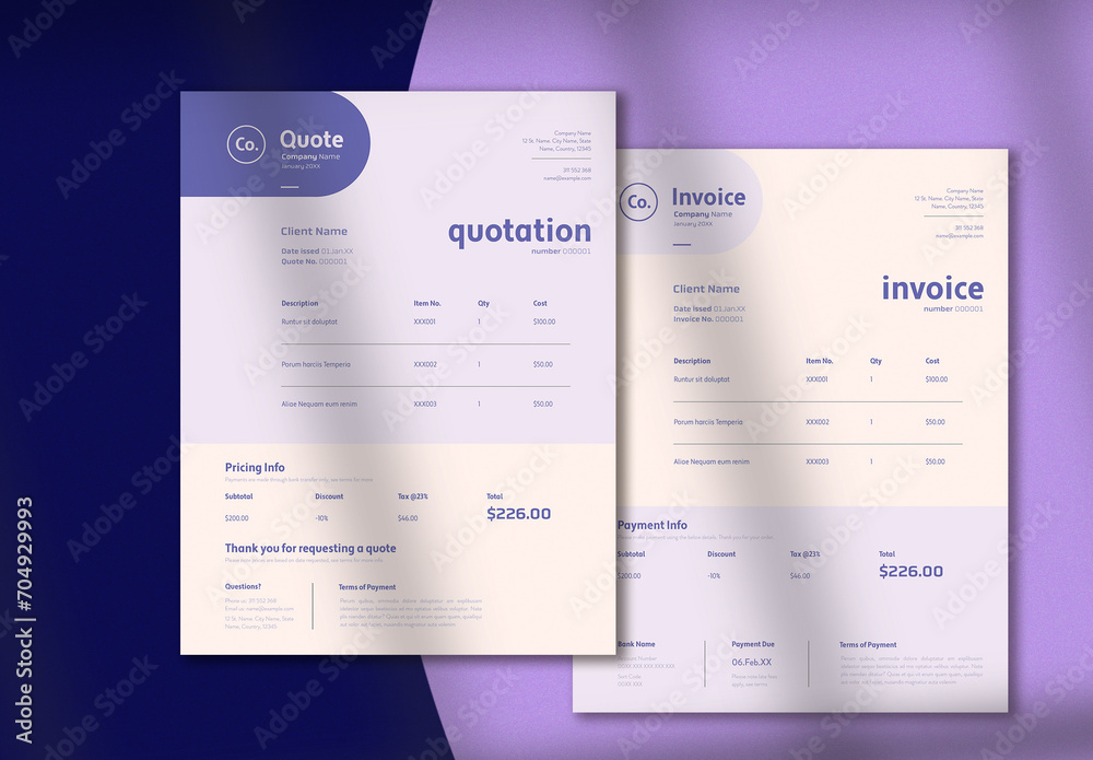 Invoice & Quotation Set Stock Template | Adobe Stock