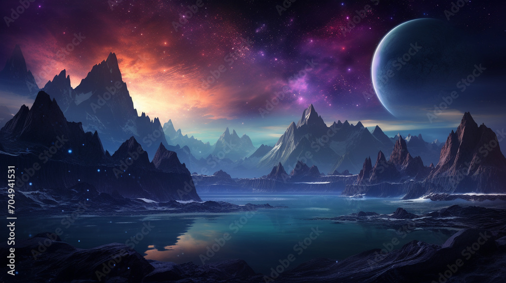 Galaxy-Themed Fantasy Landscape A fantasy landscape infused with ...
