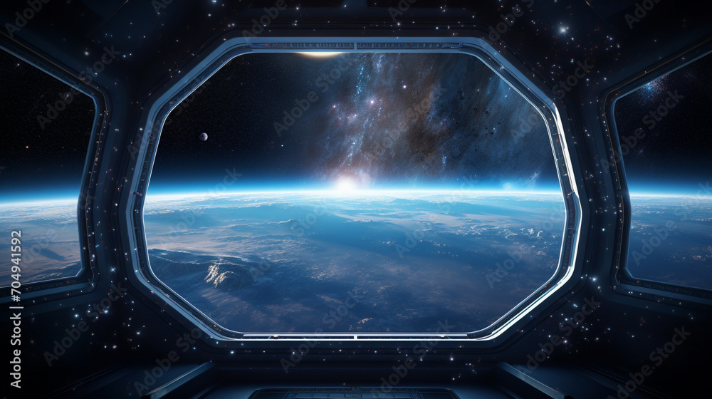 Galaxy View from a Space Station Window An imagined view of a galaxy as ...