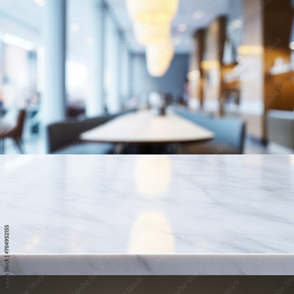 White marble table top and blurred abstract background from interior ...