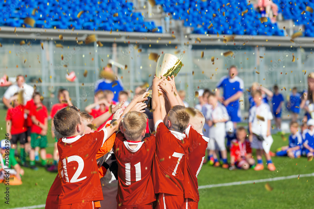School Kids in Sports Team Winning Championship. Happy Children Holding ...