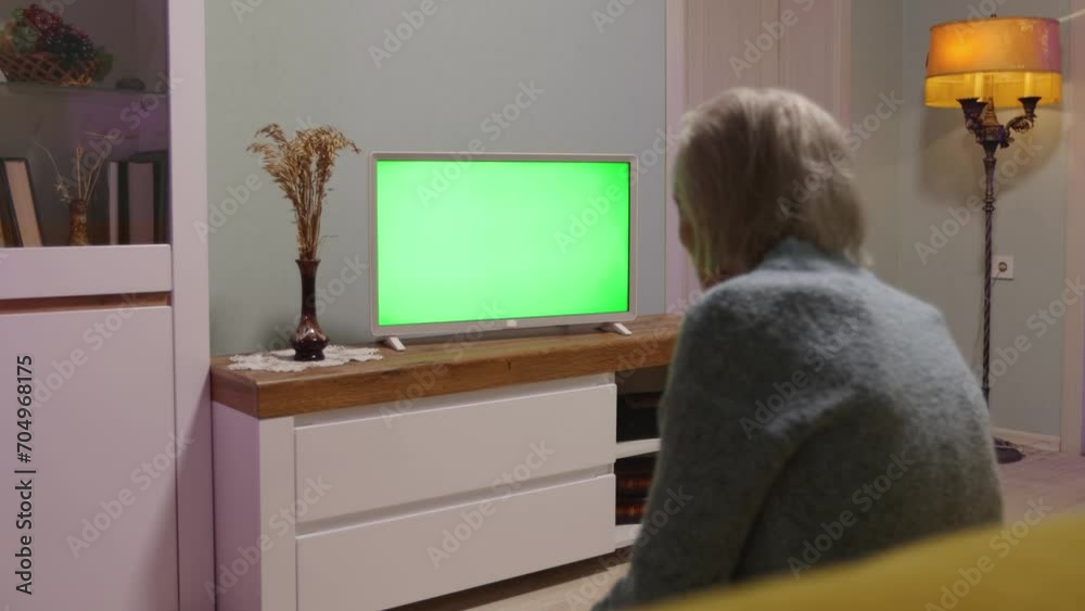Vidéo Stock Grandma is watching TV. Green screen. Grandma is sitting on ...