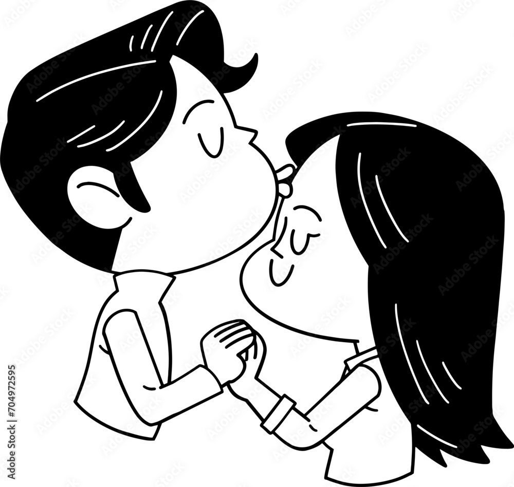 Cute Valentine Couple Kissing Forehead Coloring Page Outline Cartoon