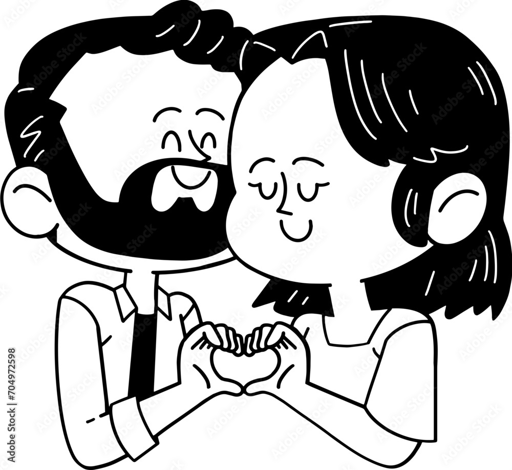 Cute valentine couple hugging, coloring page outline cartoon ...