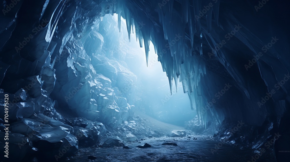 Inside a pitch-black cold cave in Iceland's Vatnajokull National Park ...