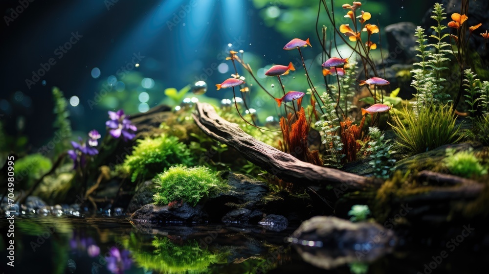 Aquarium with colorful aquatic plants, planted tank-like aquascaping ...