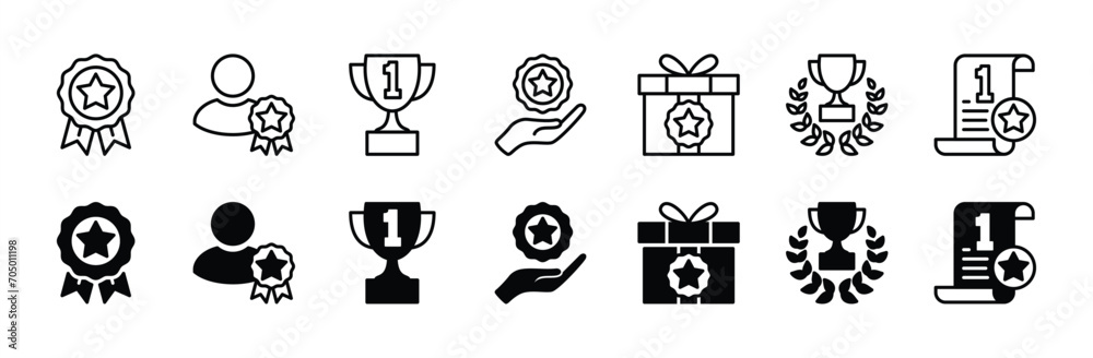 Award and reward icon set. Success thin line icons. Badge, trophy, Gift ...