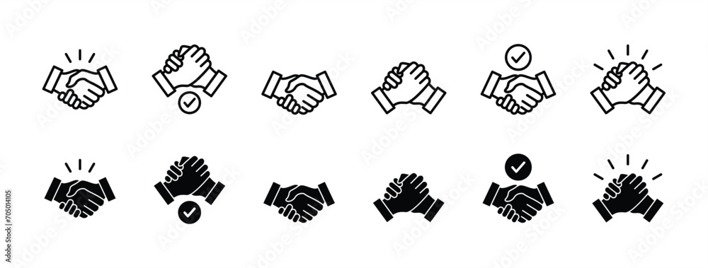 Handshake icon set. Business agreement handshake or friendly handshake ...