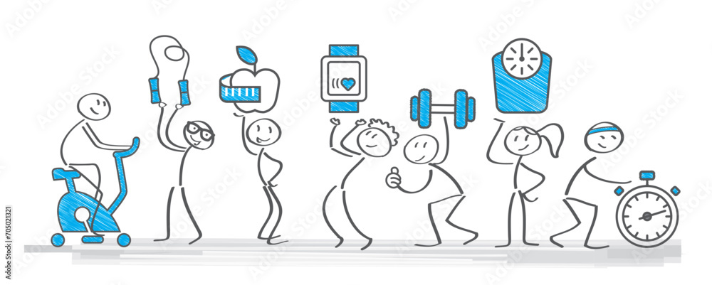 Fitness, Training und gesundes Leben - Zeichnung mit trainierenden ...