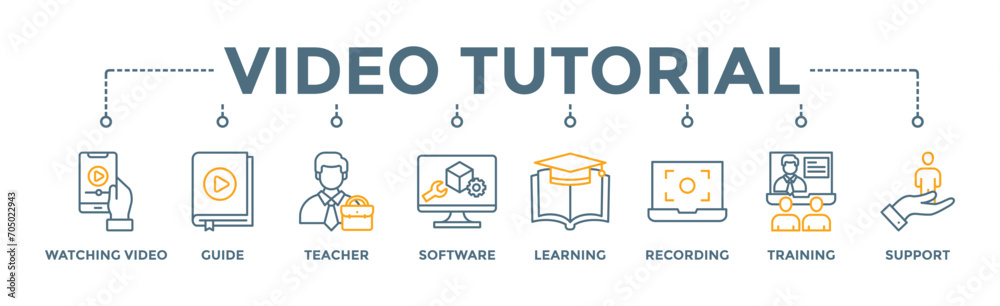 Video tutorial banner web icon vector illustration concept with icon of ...