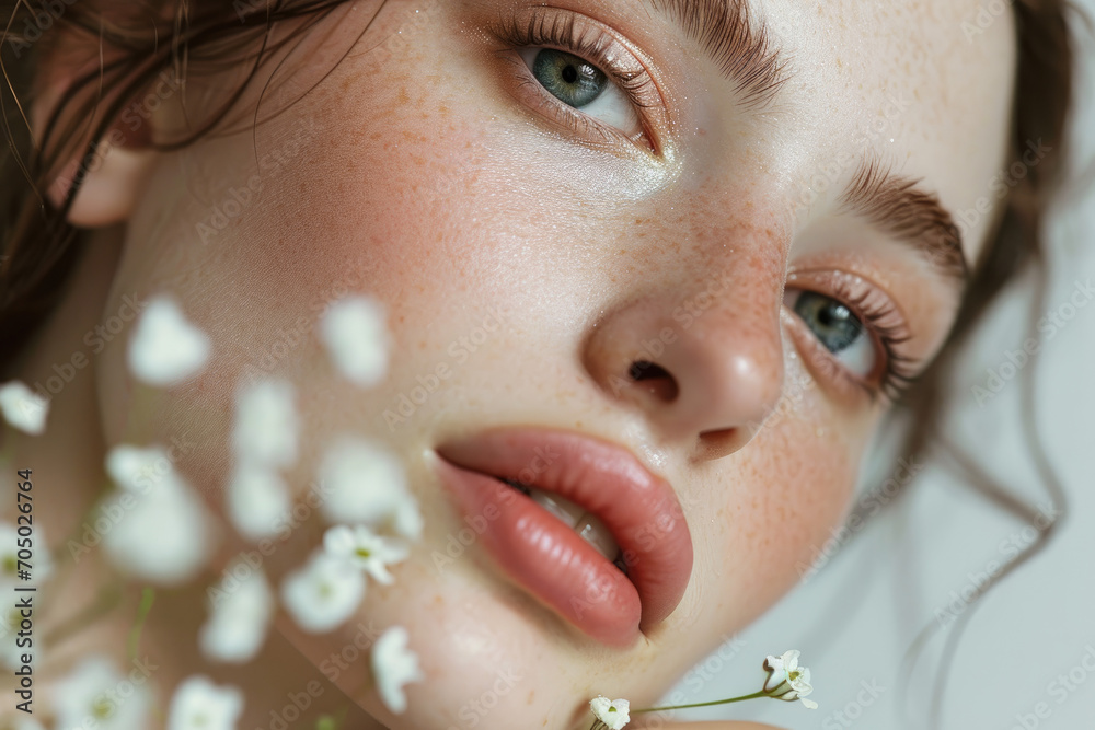 beauty scandinavian nordic pale young woman closeup with natural clean ...