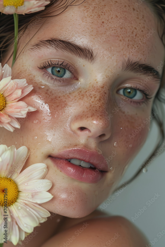 beauty scandinavian nordic pale young woman closeup with natural clean ...